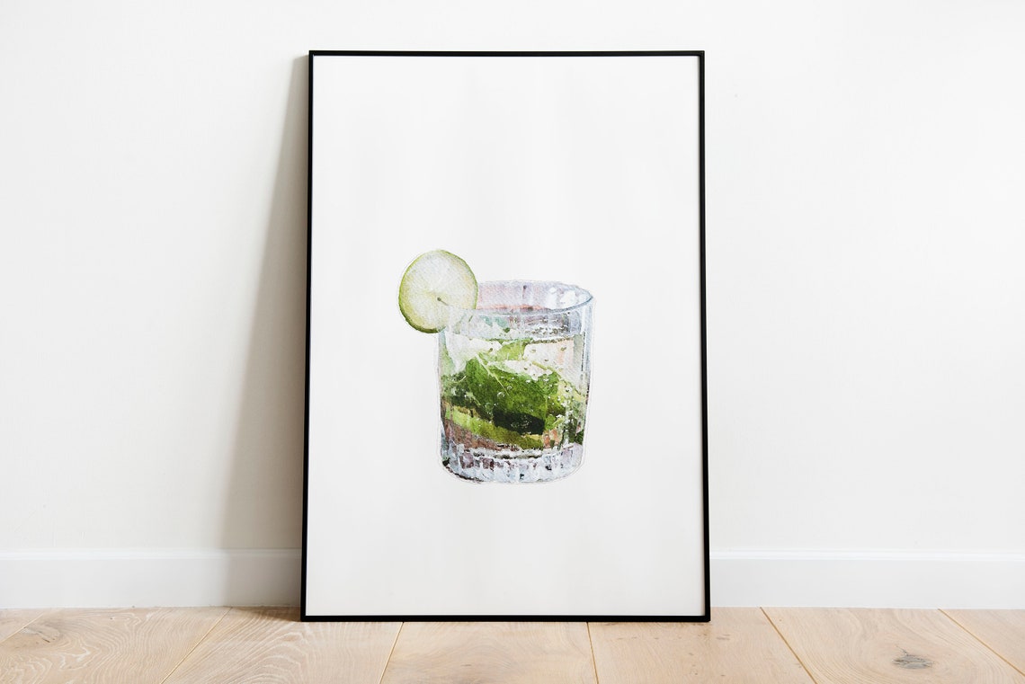 Mojito Cocktail Watercolor Print Cocktail Print Bar Art Bar - Etsy