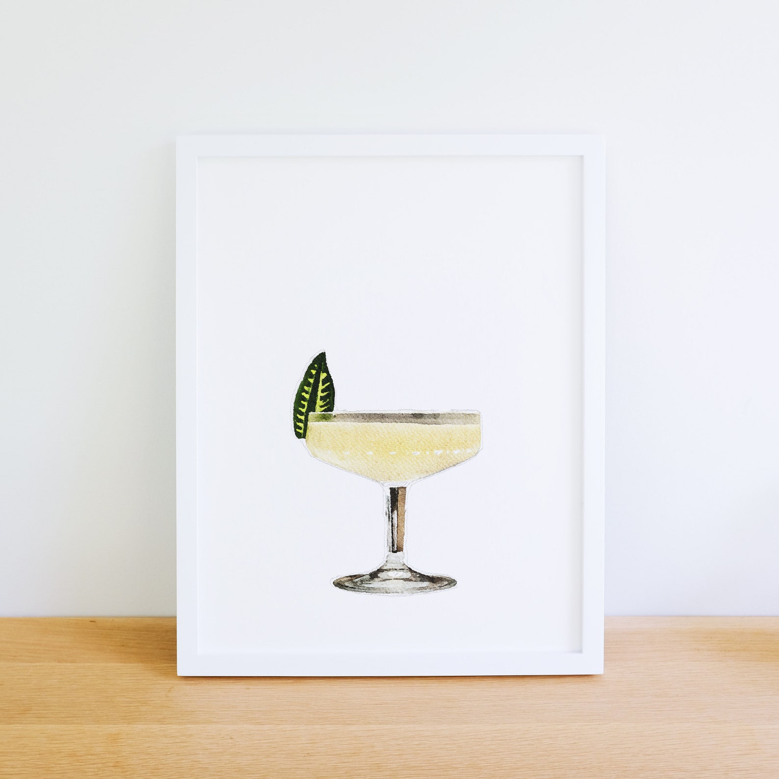 Green Leaf Watercolor Cocktail Painting Digital Printable - Etsy