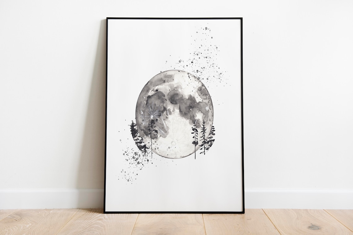 Watercolor Full Moon Print Celestial Print Astronomy Print - Etsy