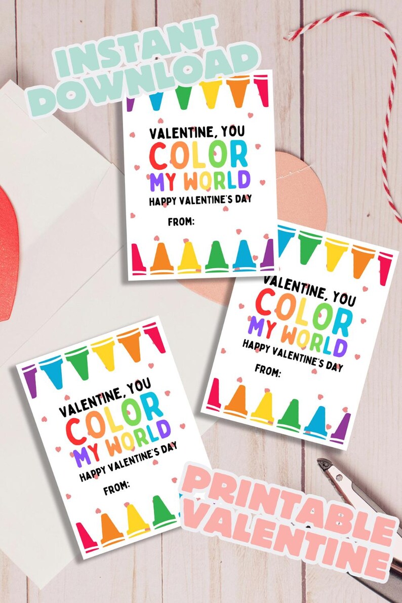 Crayon Valentine Cards, You Color My World Printable (digital Download ...