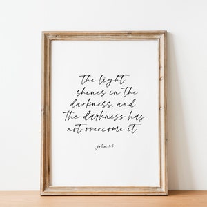 John 1:5, the Light Shines in the Darkness, Bible Quote Art, Scripture ...