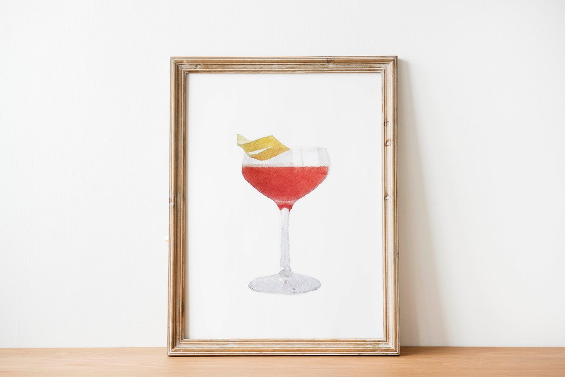 Watercolor Pink Cocktail Print Bar Art Gift for Her | Etsy