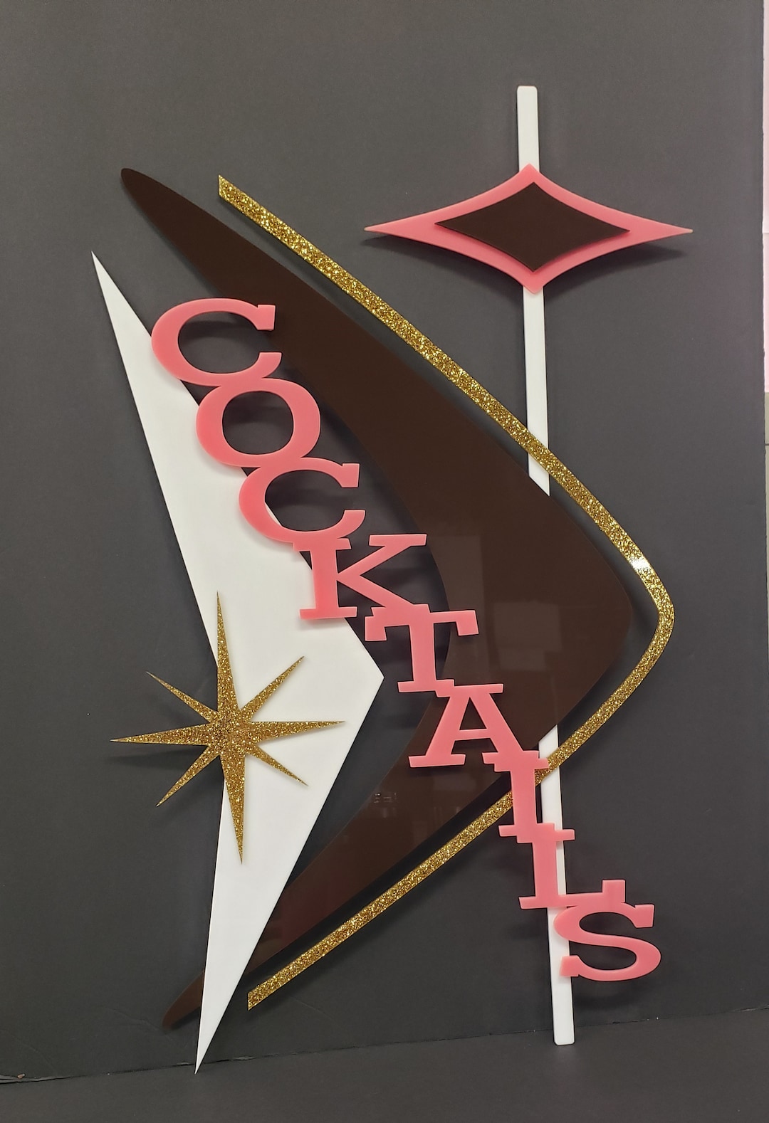 Cocktails, Retro, Mid Century Modern, 3D Layered Acrylic Sign, Bar Sign ...