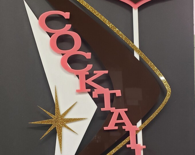 Cocktails, Retro, Mid Century Modern, 3D Layered Acrylic Sign, Bar Sign ...