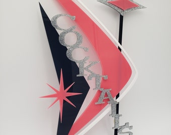 Cocktails, Retro, Mid Century Modern, 3D Layered Acrylic Sign, Bar Sign ...