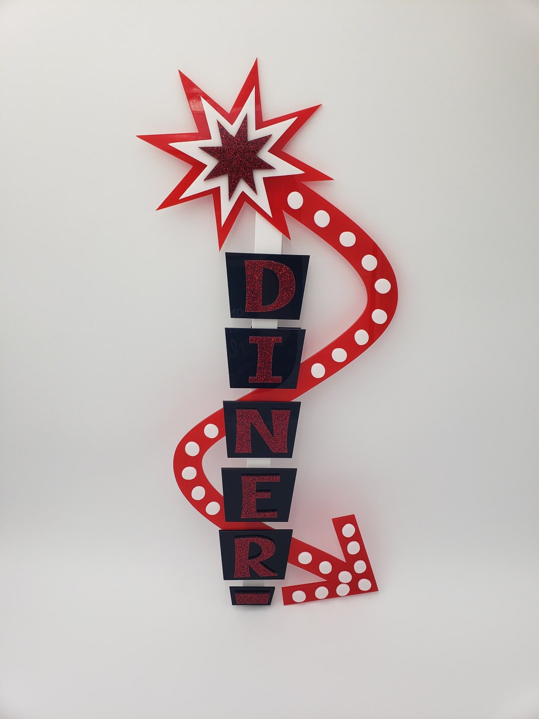 Diner, Retro, Mid Century Modern, 3D Layered Acrylic Sign, Kitchen, Bar ...