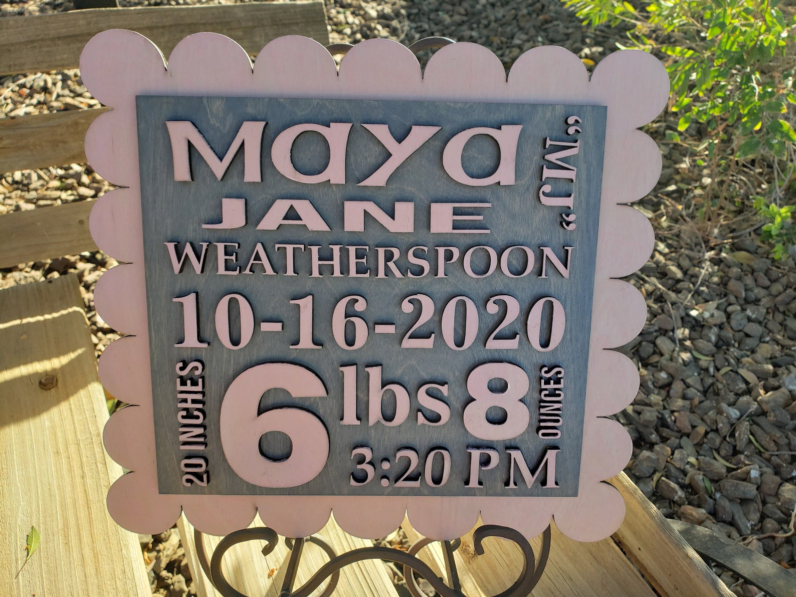 Personalized Layered Baby Stats Sign From Birch Stained | Etsy