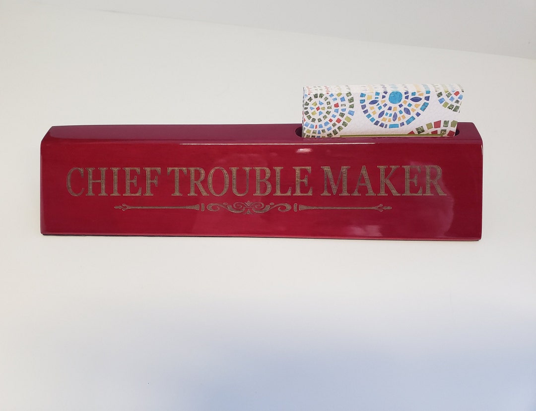 Desk Wedge Name Plate With Business Card Holder, Rosewood High Gloss ...