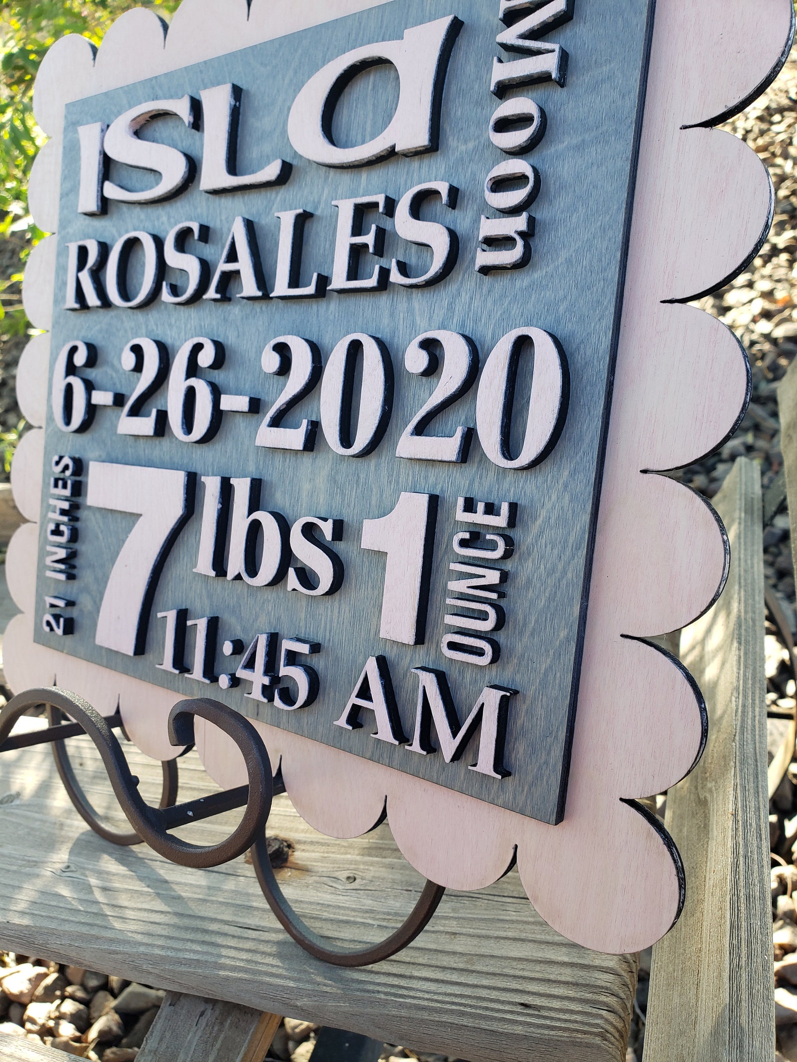 Personalized Layered Baby Stats Sign From Birch Stained | Etsy