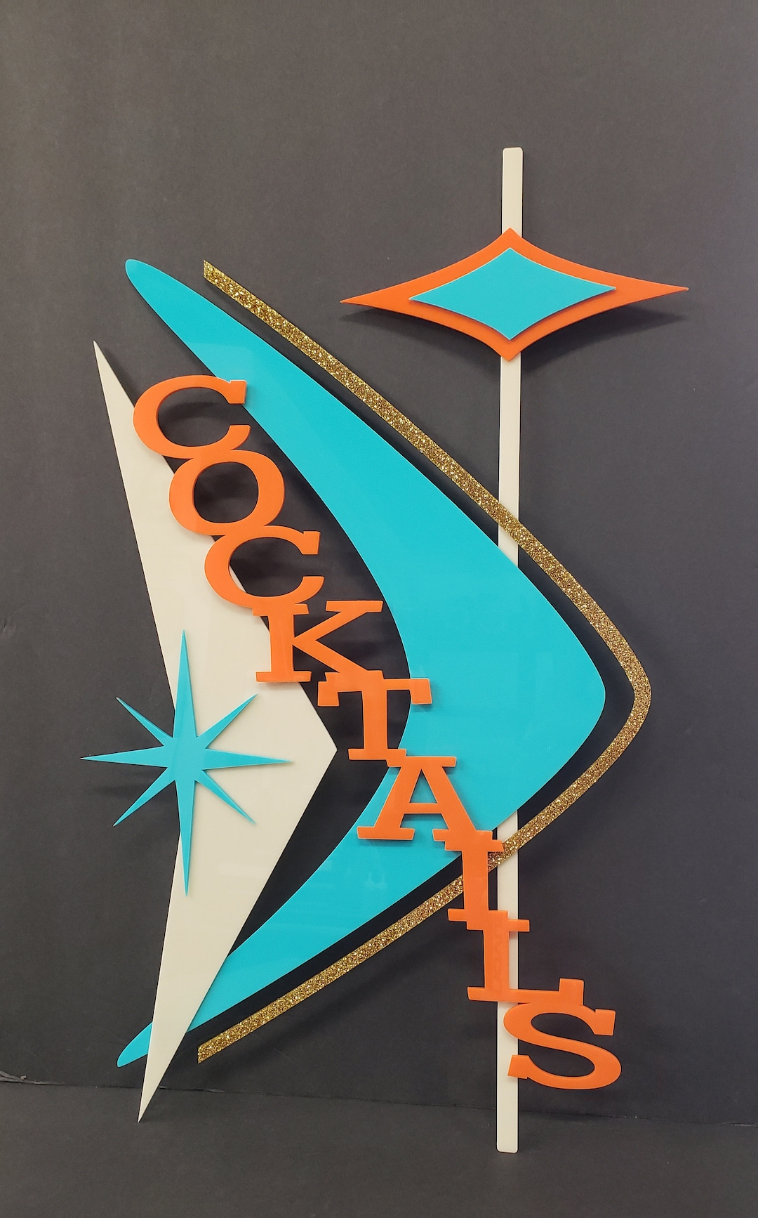 Cocktails, Retro, Mid Century Modern, 3D Layered Acrylic Sign, Bar Sign ...
