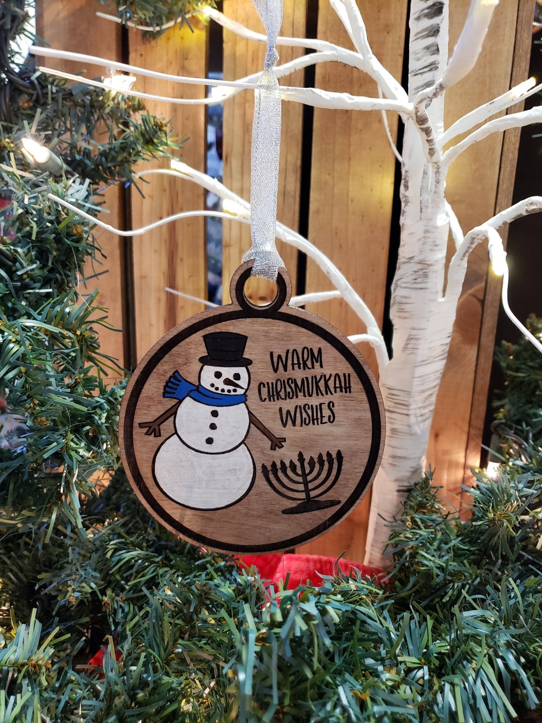 Chrismukkah Ornament - Snowman & Menorah, Christmas, Hanukkah ...