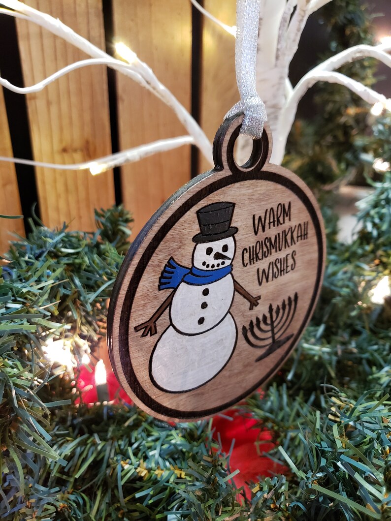 Chrismukkah Ornament - Snowman & Menorah, Christmas, Hanukkah ...