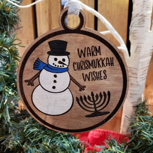 Chrismukkah Ornament - Snowman & Menorah, Christmas, Hanukkah ...