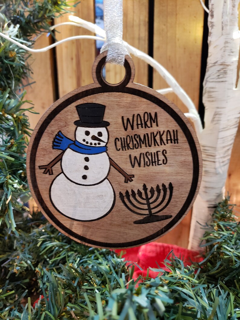 Chrismukkah Ornament - Snowman & Menorah, Christmas, Hanukkah ...