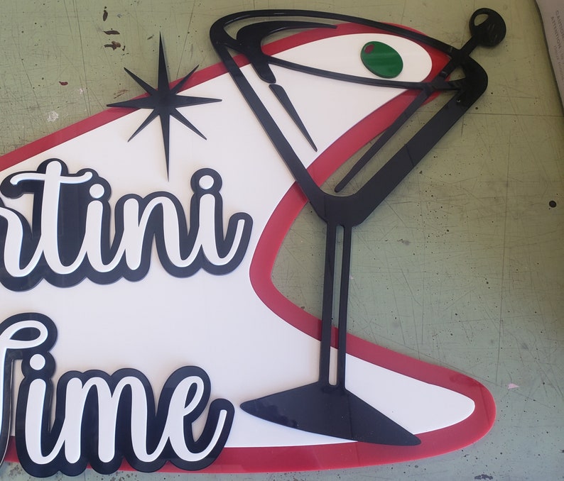 Martini Time, Retro, Mid Century Modern, 3D Layered Acrylic Sign, Bar ...