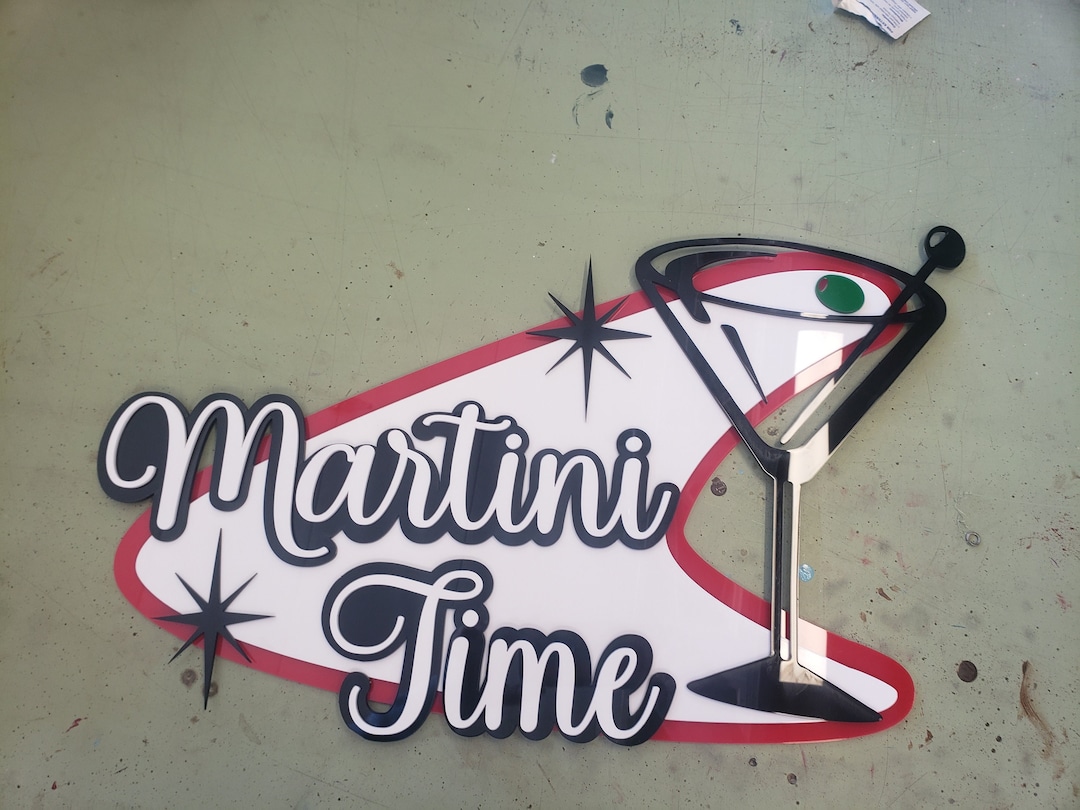 Martini Time, Retro, Mid Century Modern, 3D Layered Acrylic Sign, Bar ...