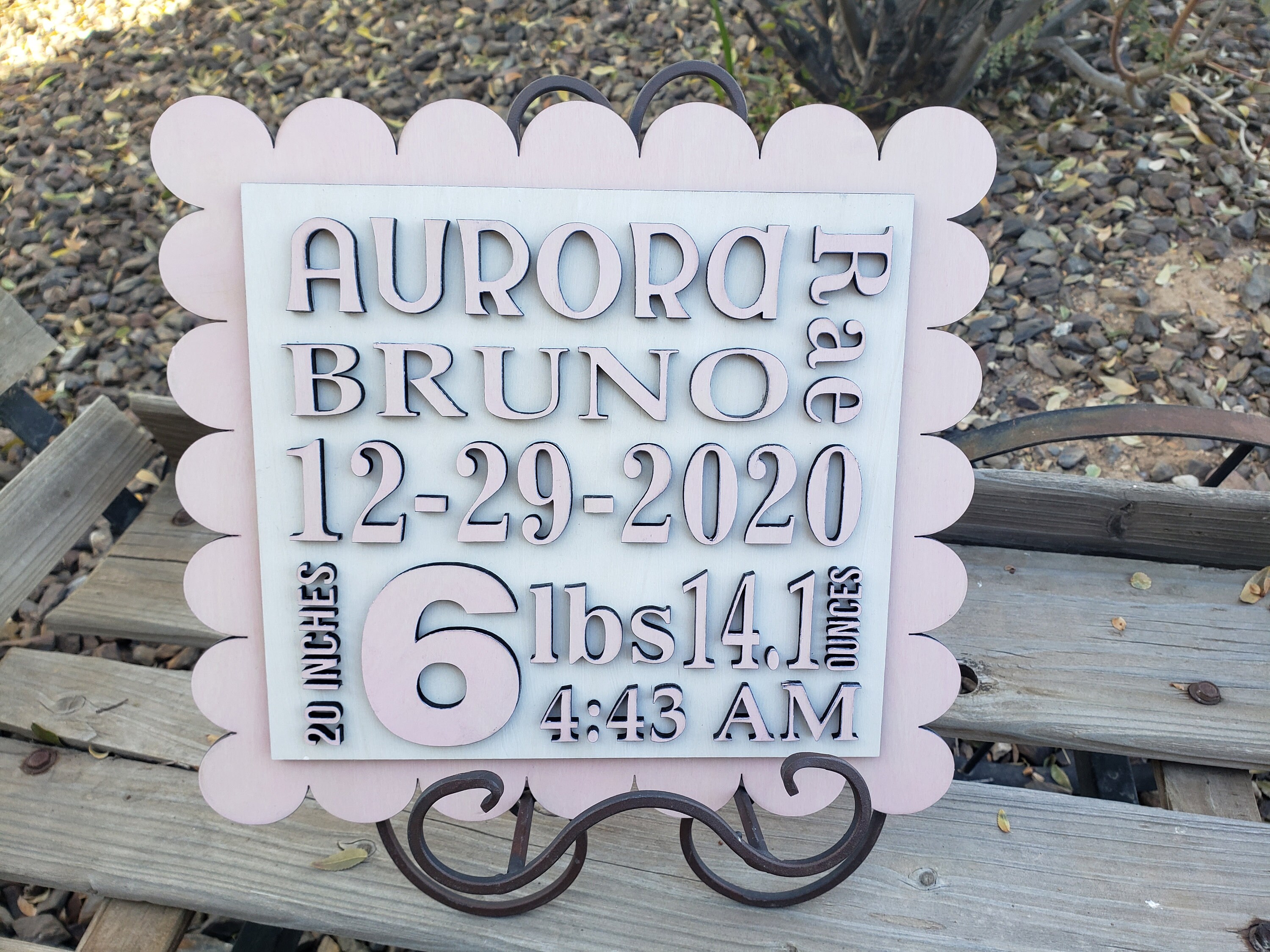 Personalized Layered Baby Stats Sign From Birch, Stained Wooden Sign 12 ...