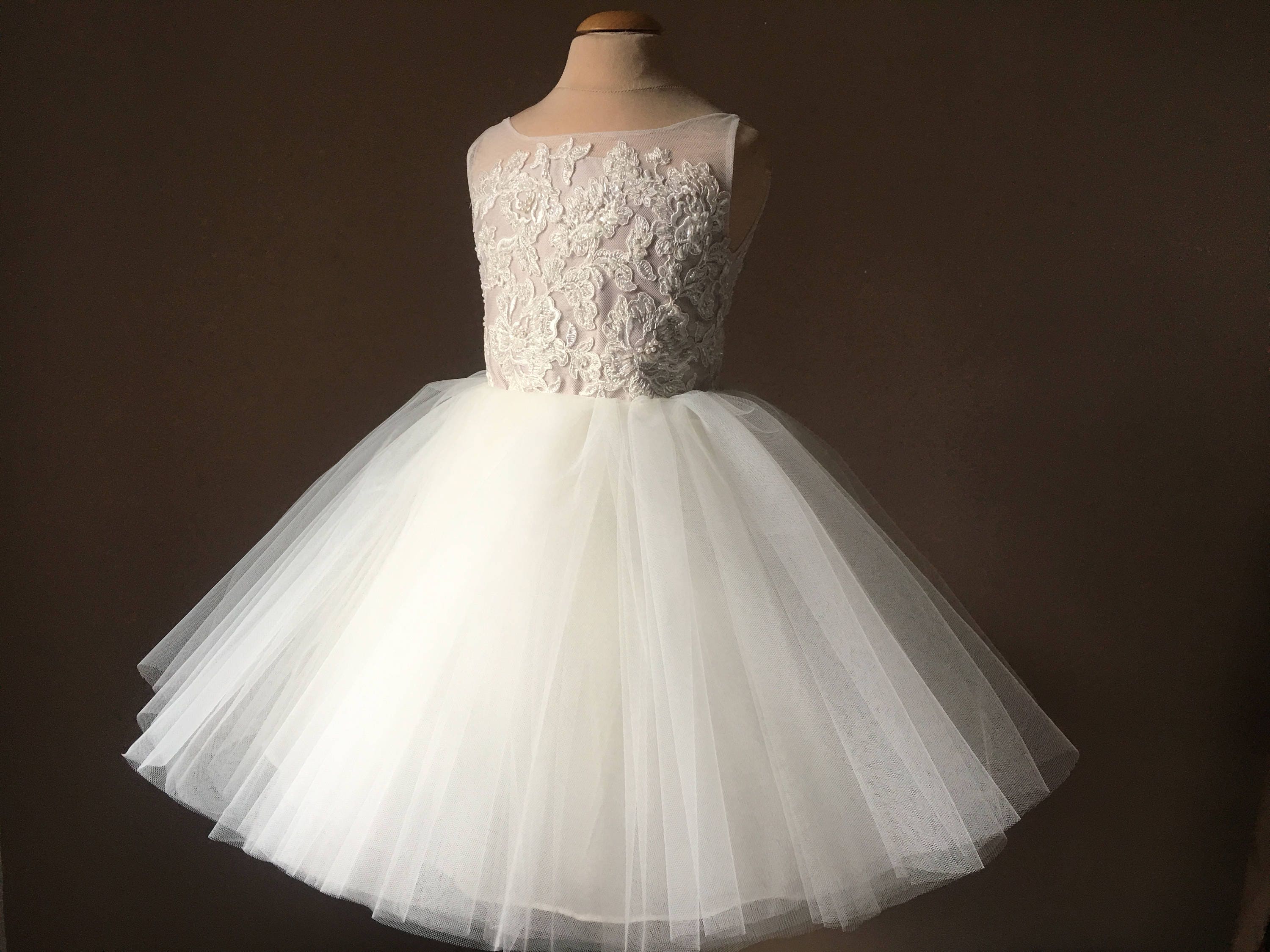Debby Ivory Lace Champagne Tulle Flower Girl Dress Vintage Etsy