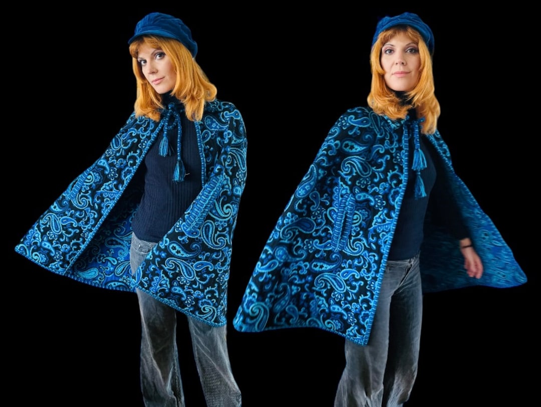 Vintage Blue and Black Paisley Cape - Etsy