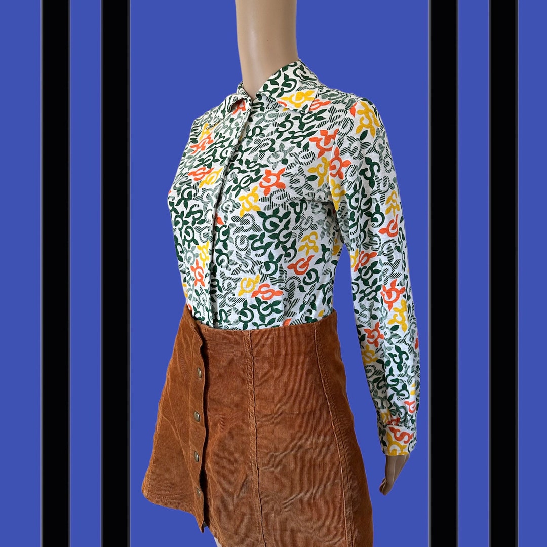 Original 70s Patterned Dagger Collar Shirt - Etsy