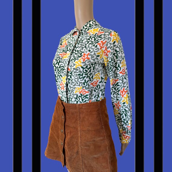 Original 70s patterned dagger collar shirt - Gem