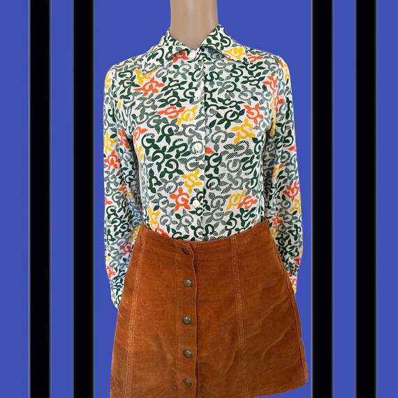 Original 70s patterned dagger collar shirt - Gem