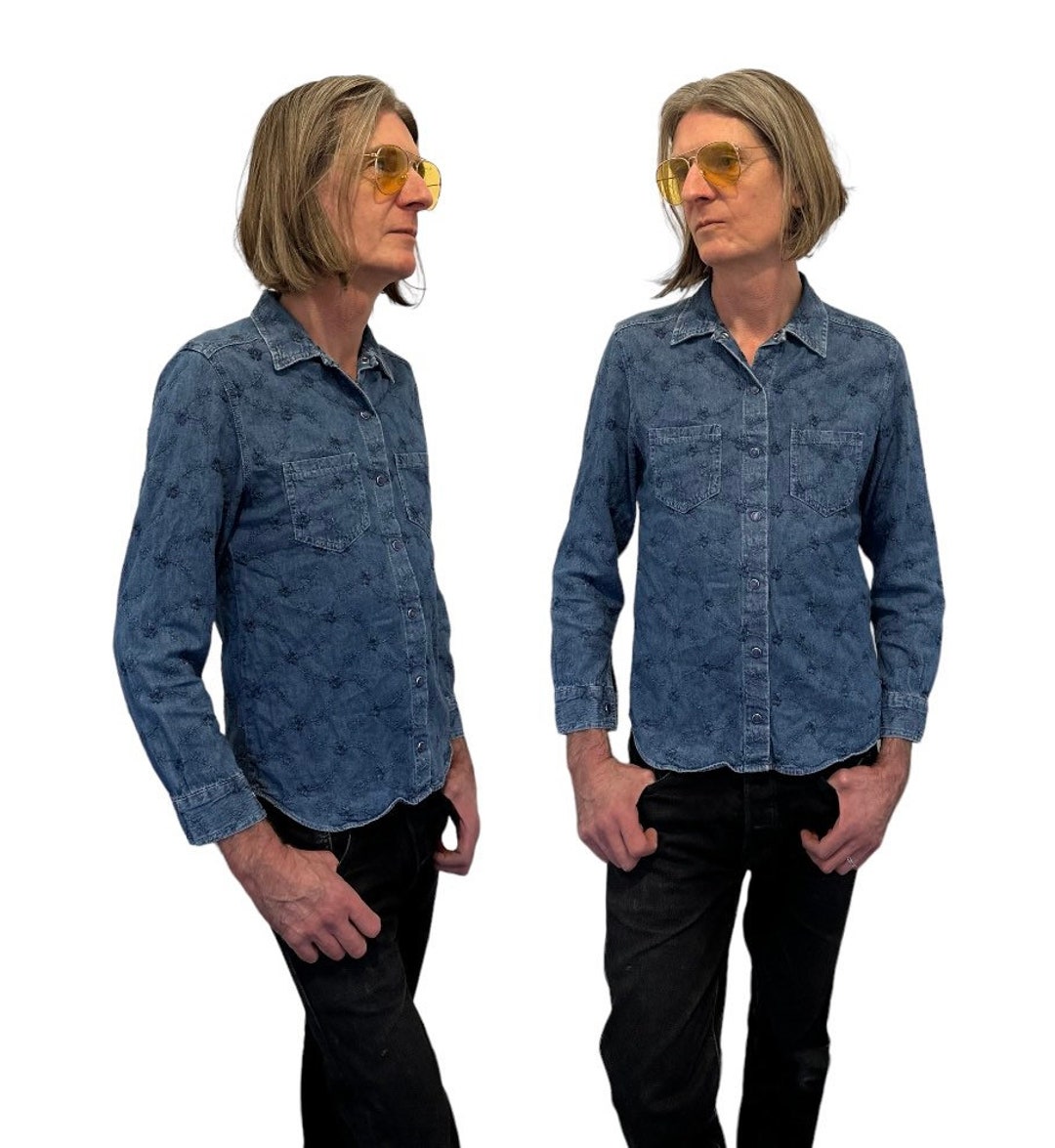 1970s Press Button Blue Denim Shirt - Etsy