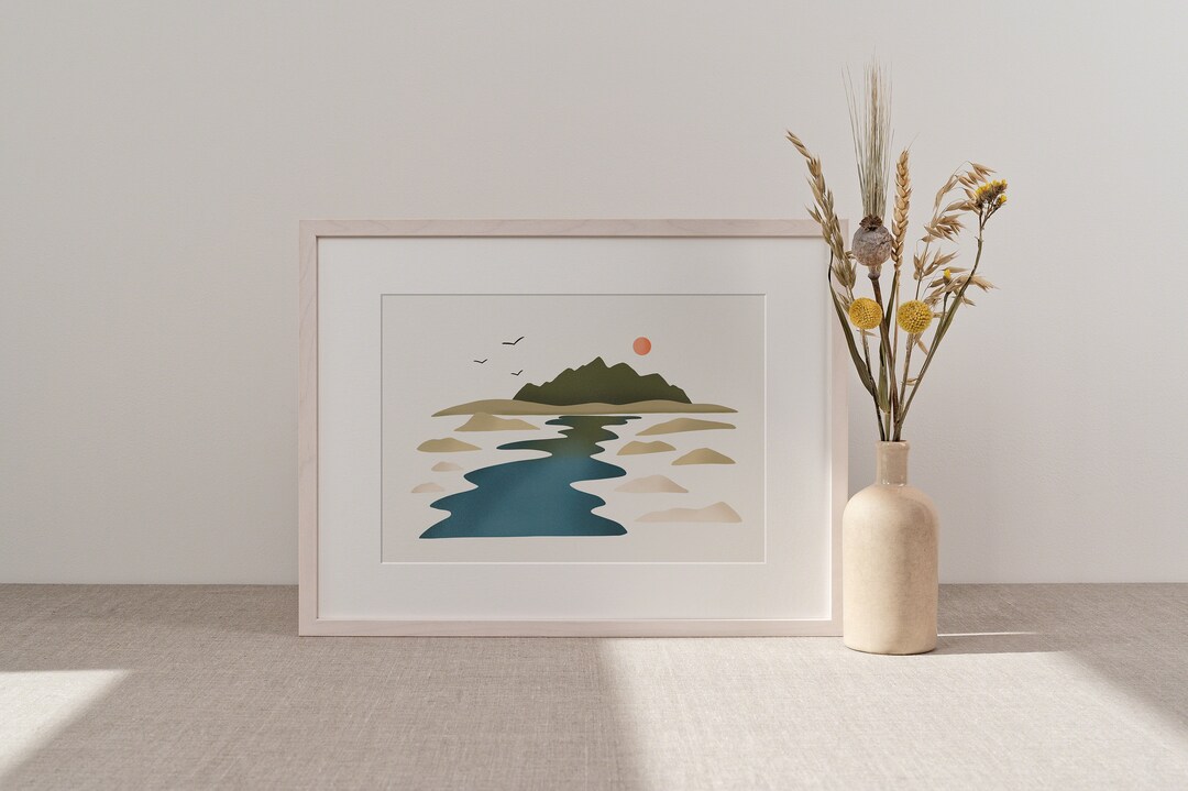 Mountain Art, Minimalist Mountain Art, Simple Mountain Art, Landscape ...