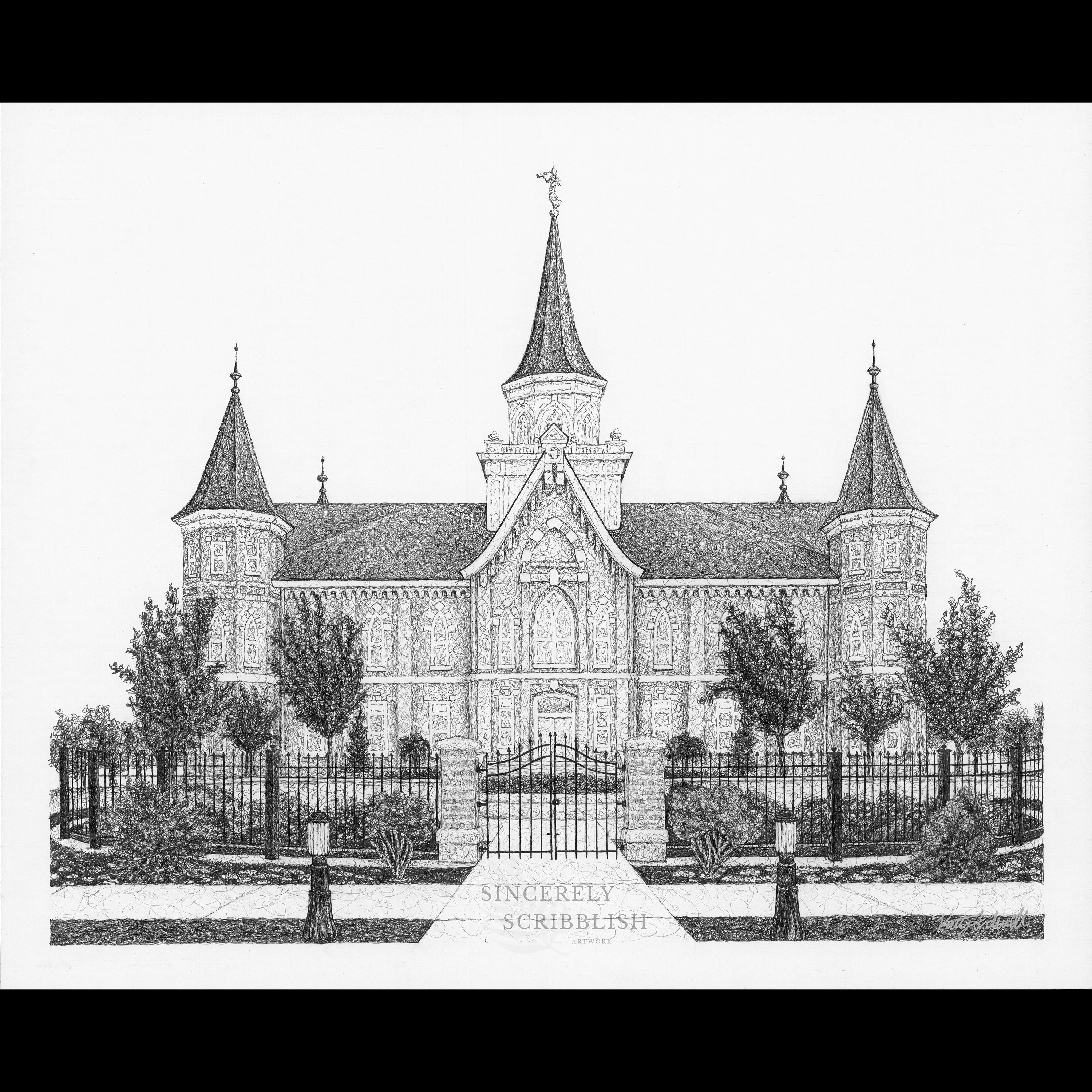 Provo City Center Temple Scribble Art / LDS Home Decor - Etsy España