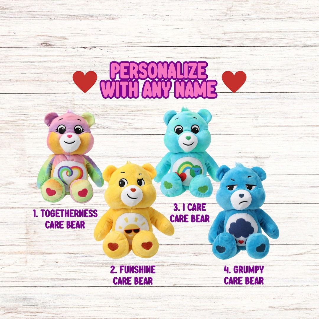 Personalized Care Bears 11 Plush Togetherness, I Care, Funshine & Grumpy Care Bears, Custom Name ...