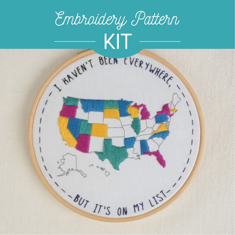 50 STATES Embroidery Kit Beginner DIY Gift Travel - Etsy