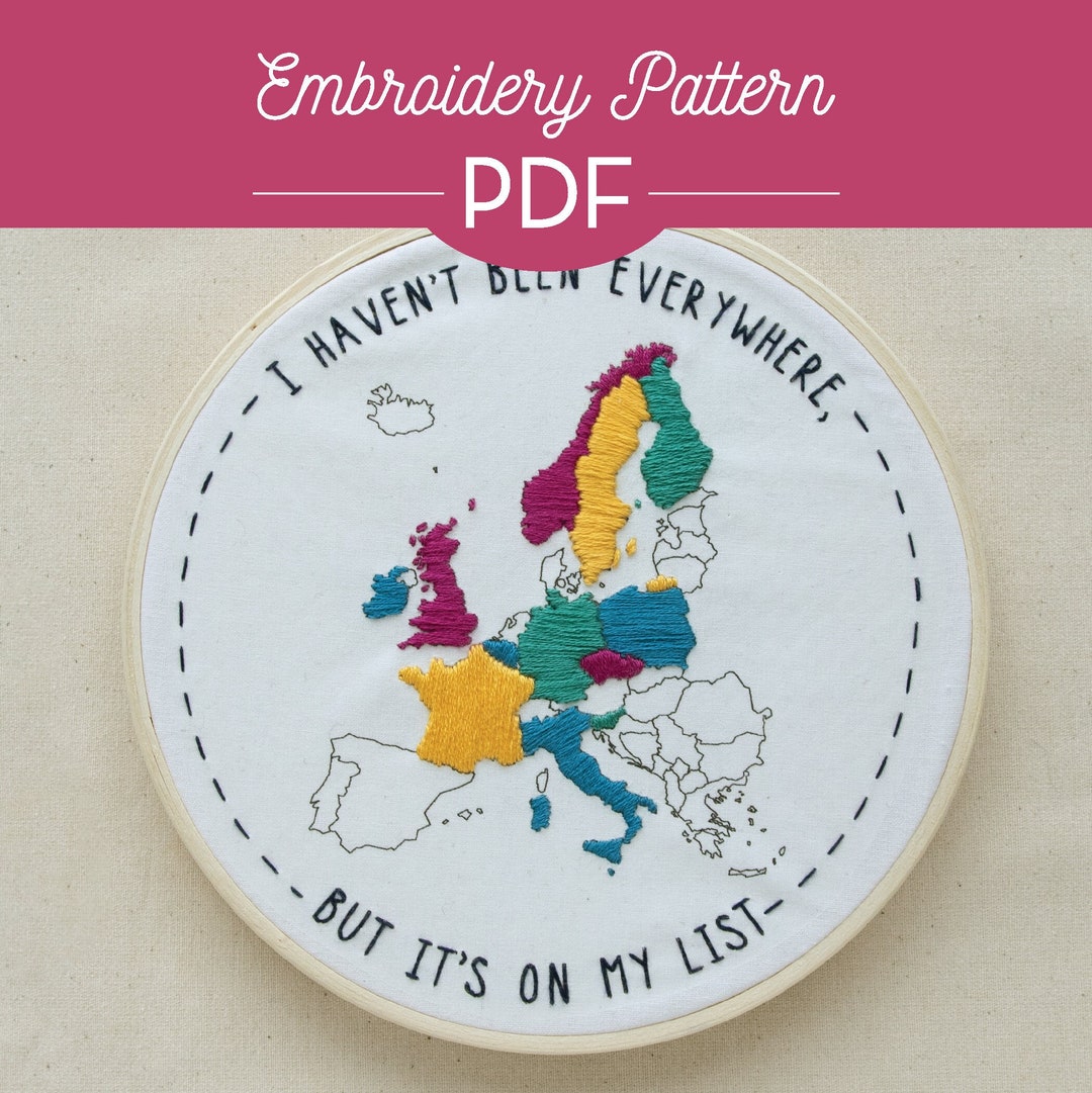 Europe Map Embroidery PDF - Beginner, DIY, Gift, Crafts, Words, Quote ...