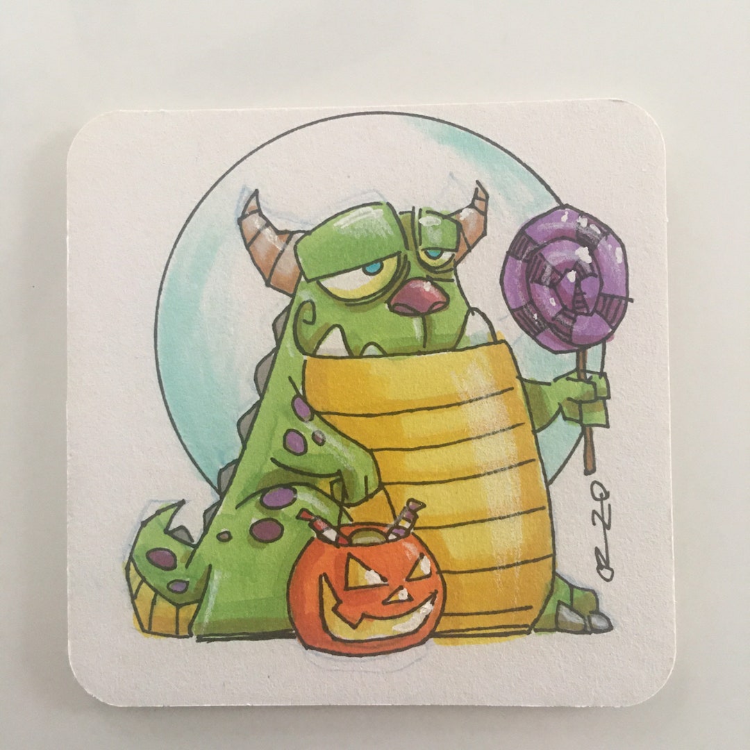 Trick or Treat, Monster, Halloween, Hand Drawn Art, 4x4, Miniart ...
