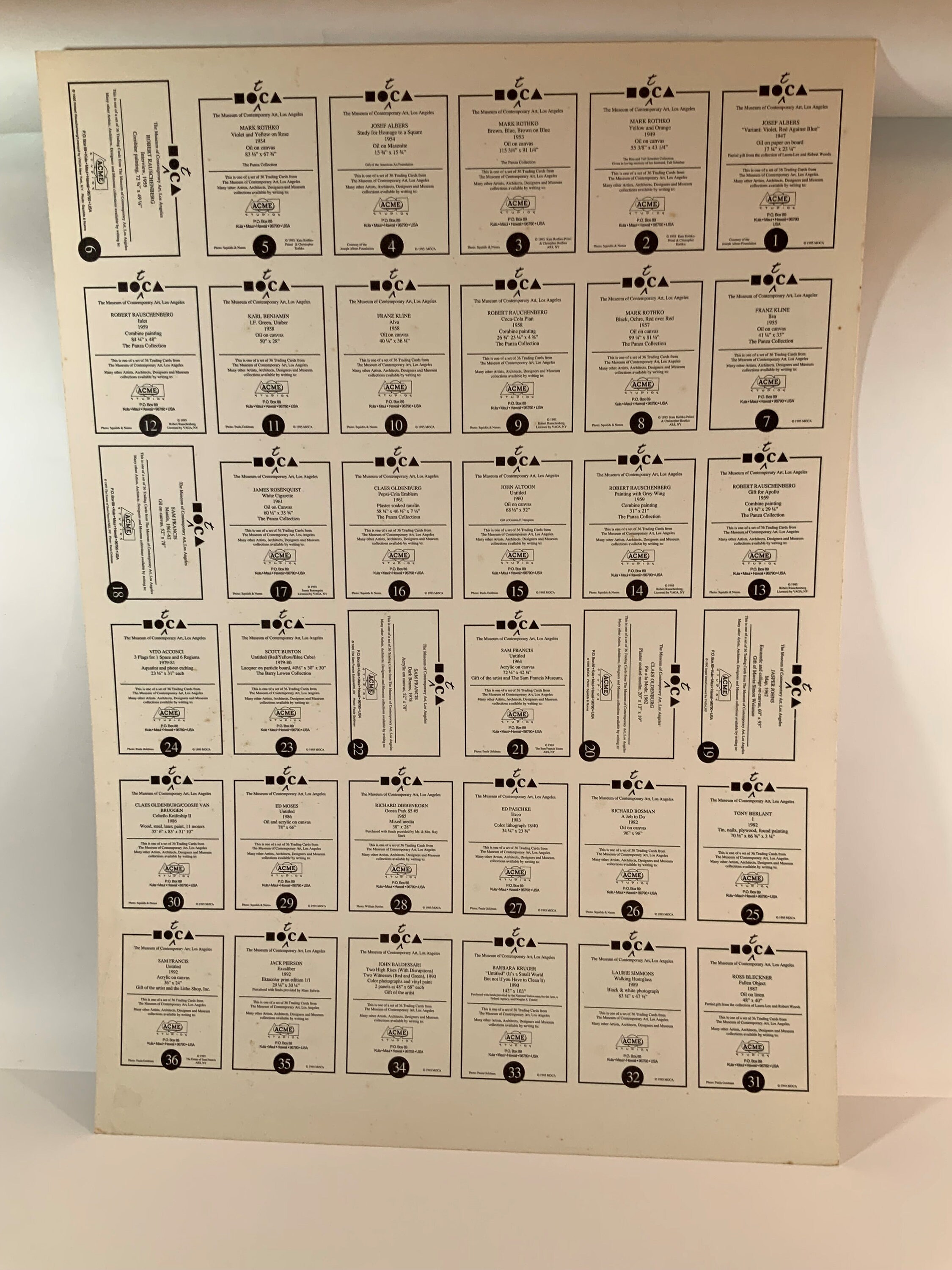 ACME Studio Museum of Contemporary Art L.A. Moca Uncut Trading Card ...