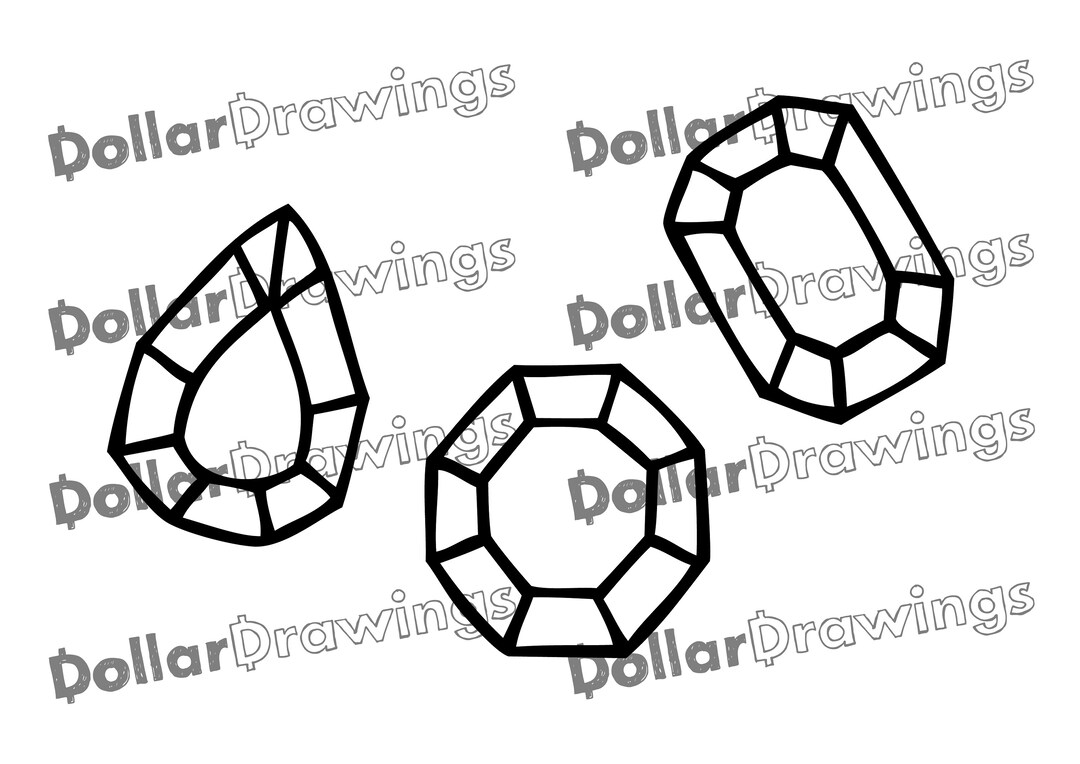 Digital Gemstones Drawing - EPS, PNG, Hand Drawn Line Drawing ...