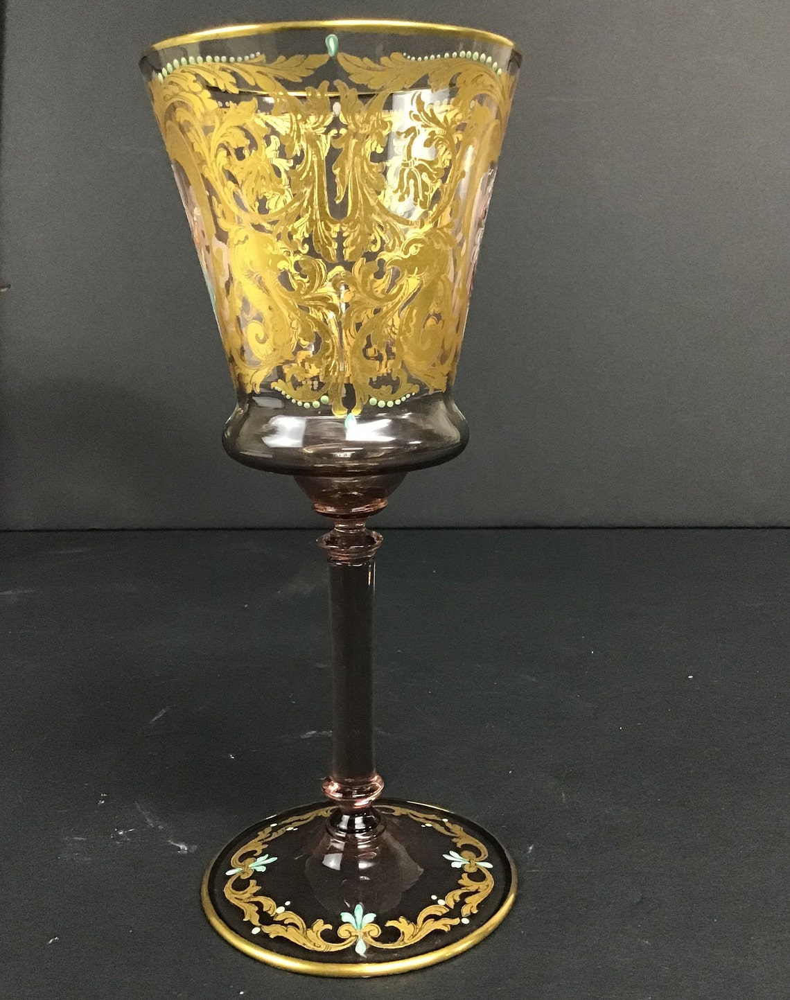 Venetian Glass Wine Glass With Gold Embellishments and | Etsy