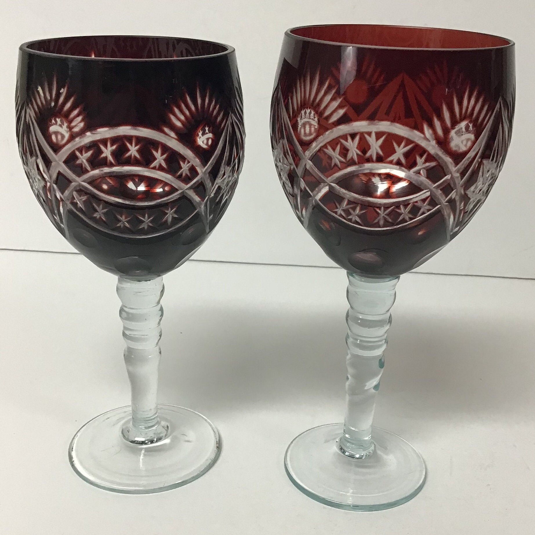 Set of Six Ruby Red Cut to Clear Wine Glasses | Etsy