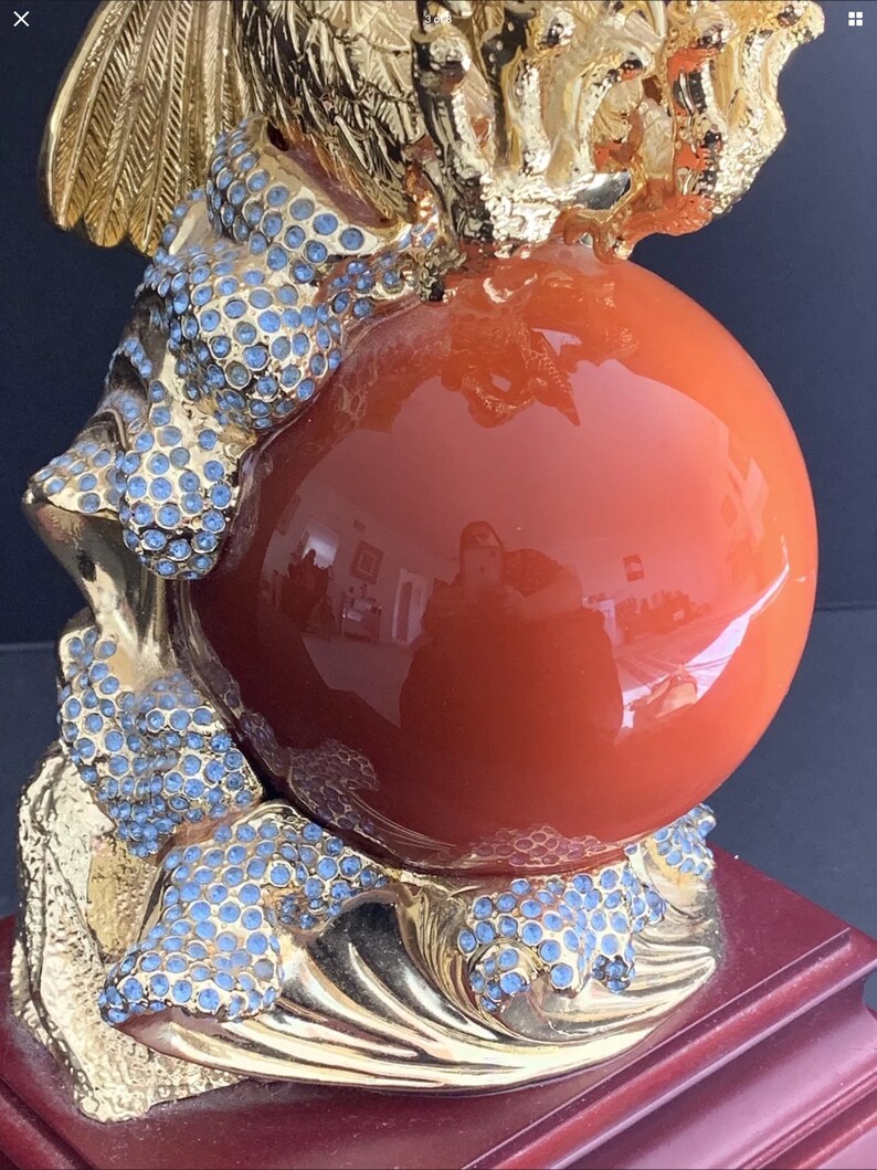 Majestic Golden Jeweled Metal Eagle With Stone Orb on Wood - Etsy