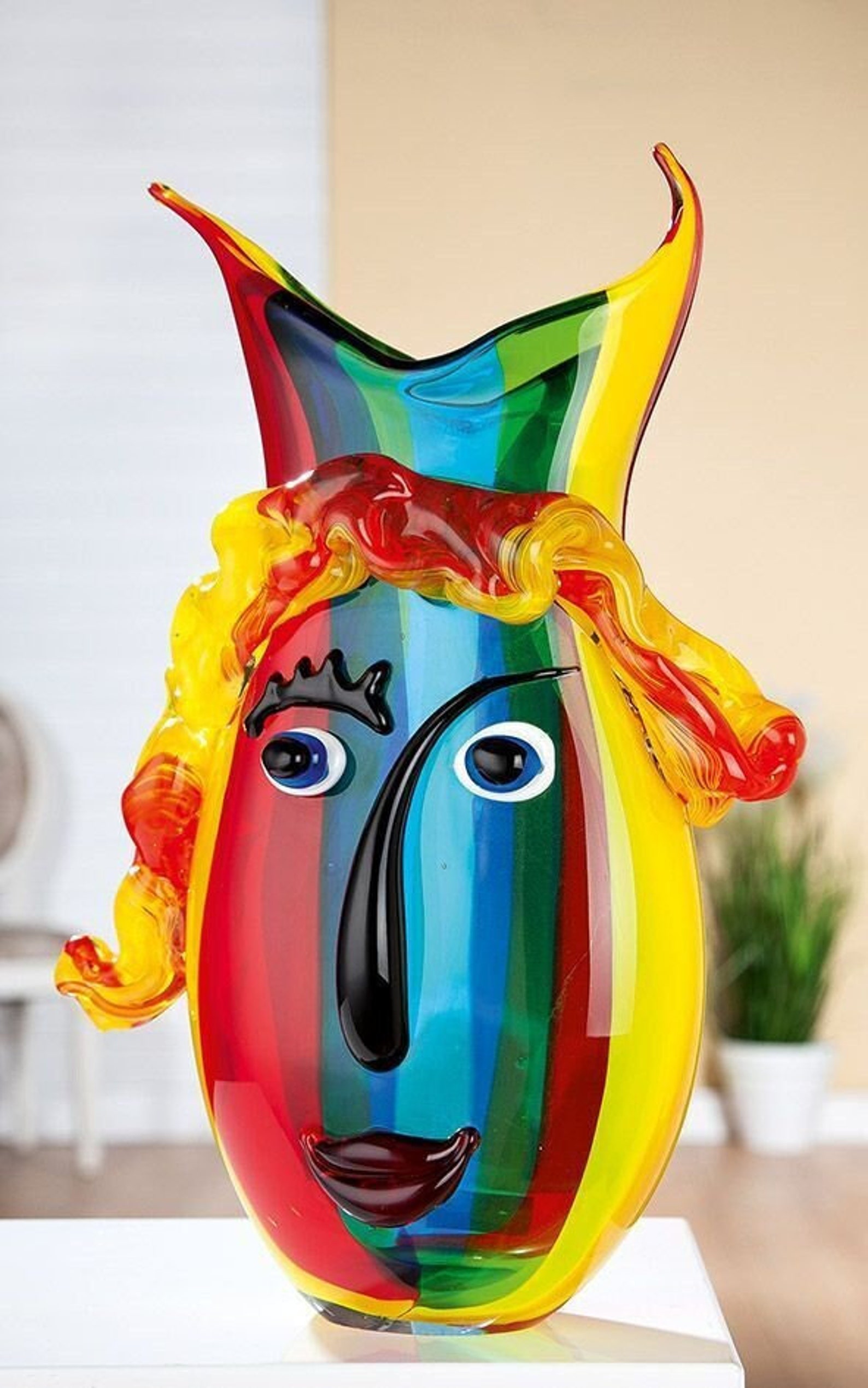 Large 14 Colorful Murano Sommerso Picasso Tribute Art Glass Face Vase ...
