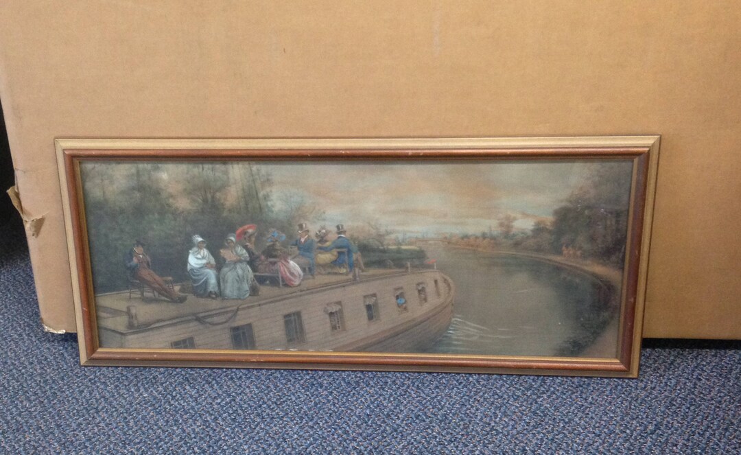 Amusing Art Painting Print of People on a Riverboat Ferry by - Etsy