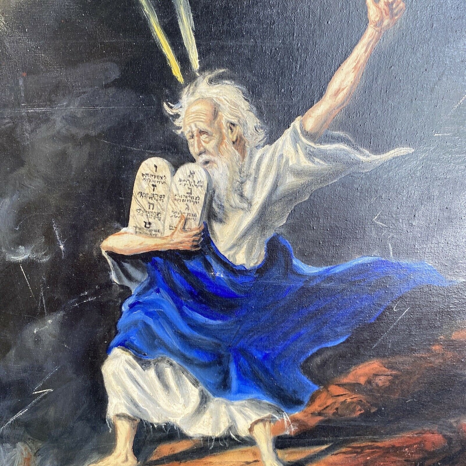 Oil on Canvas Moses Religious Painting 24x 28 - Etsy UK