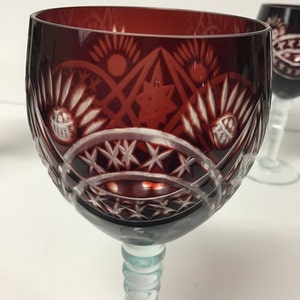 Set of Six Ruby Red Cut to Clear Wine Glasses - Etsy