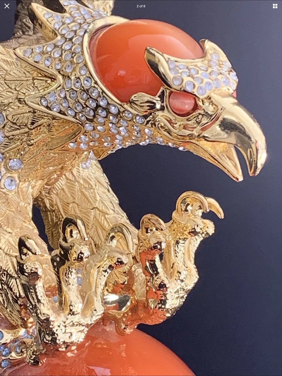 Majestic Golden Jeweled Metal Eagle With Stone Orb on Wood - Etsy