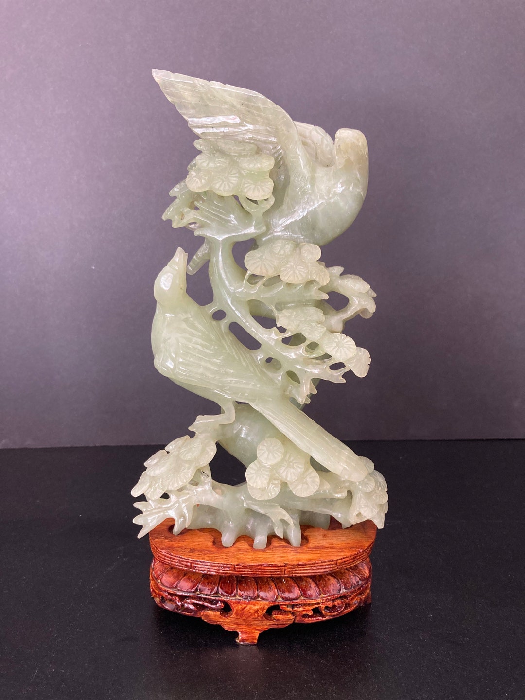 Vintage Chinese Carved Jade Sculpture of Birds With Wood Stand 11 - Etsy