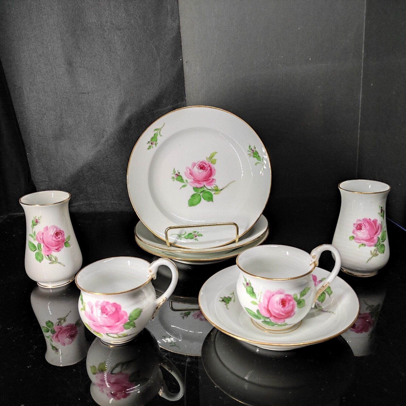 8 Piece Meissen Porcelain Pink Rose Set Cups Saucer - Etsy Australia