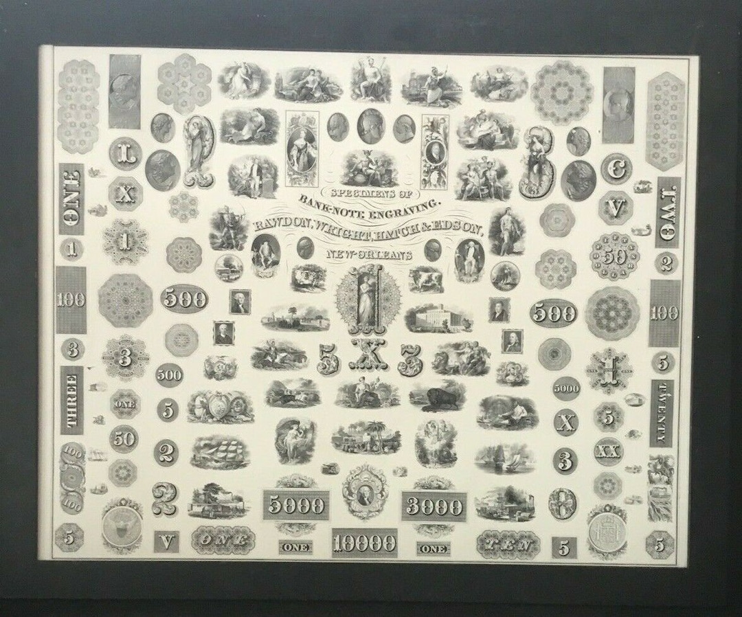 Bank Note Engraving Specimens Print/lithograph in Frame 25 X 31 - Etsy