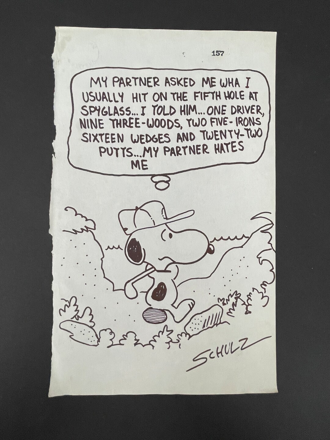 Schulz Signed peanuts Drawing on Paper, Snoopy, Golf 12.75 X 7.75 ...