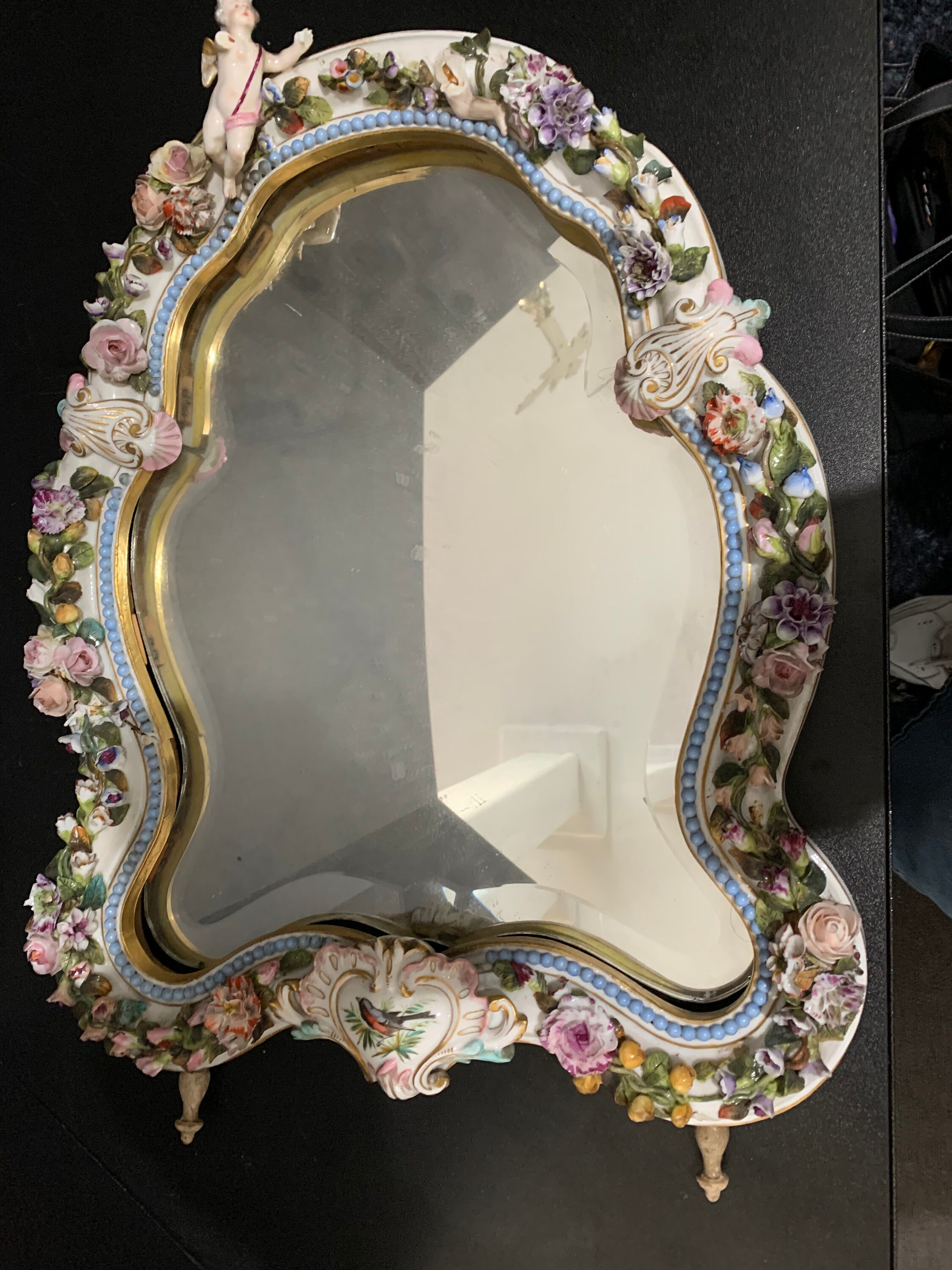 Large Antique Dresden Porcelain Framed Mirror With Applied - Etsy UK