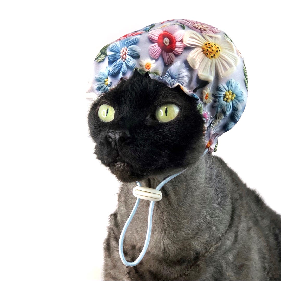 Floral Cat Shower Cap: Waterproof Ear Protection Bathing Bonnet, Gift ...