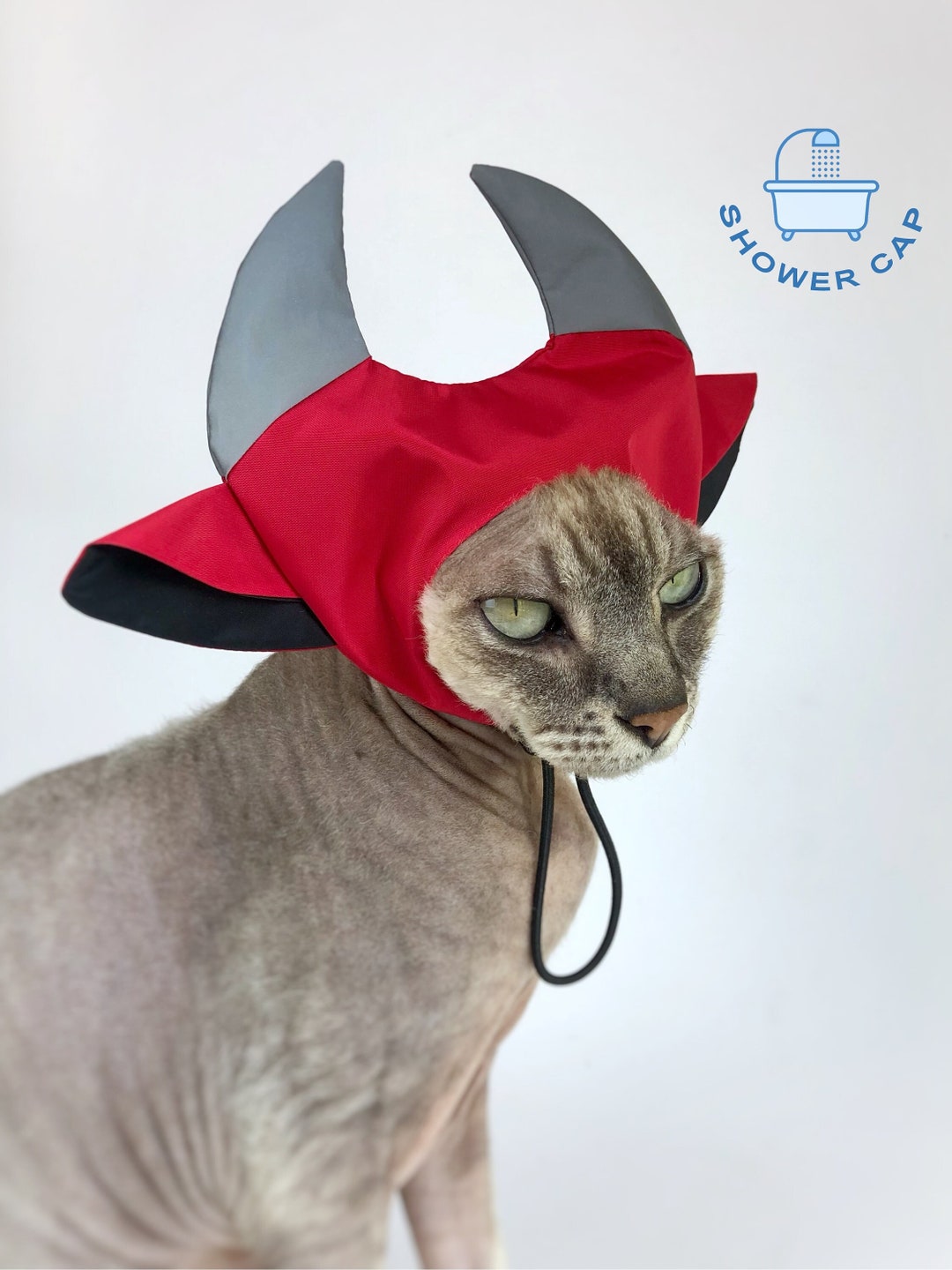 Pet Shower Cap in the Shape of Devil Demon Cat Shower Cap for Grooming ...